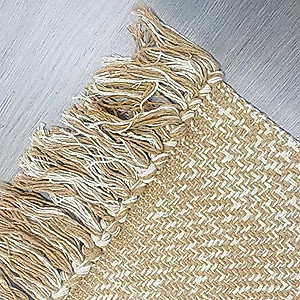 Boho Kitchen Runner Rug 2x4.3, 100% Cotton Hand-Woven Washable Rug with Tassels Modern Farmhouse Bathroom Rug for Bedroom Laundry Kitchen Hallway Entryway, Tan