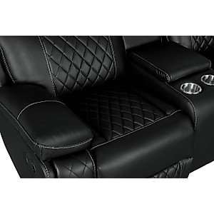 Modern Manual Reclining Motion Sectional Sofa ,5 Seaters Corner PU Leather Upholstered Recliner Sofa & Couch Curved L-Shaped Couch W/ Console Storage and 2 Cup Holders for Living Room Furniture Sets