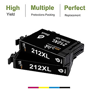 HOINKLO Remanufactured 202XL Black Ink Cartridge Replacement for Epson 212 T212 T212XL for Expression Home XP-4100 XP-4105 Workforce WF-2830 WF-2850 Printer (2 Black, New Chip)