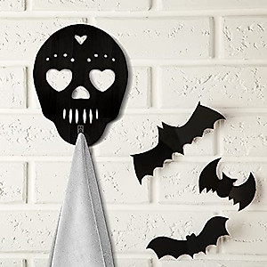 Skull Key Holder - Set of 2 Goth Key Hooks for Wall - Gothic Home Decor for Bedroom Furniture or Kitchen Assessories - Halloween Spooky Gifts for Skull Stuff Lovers