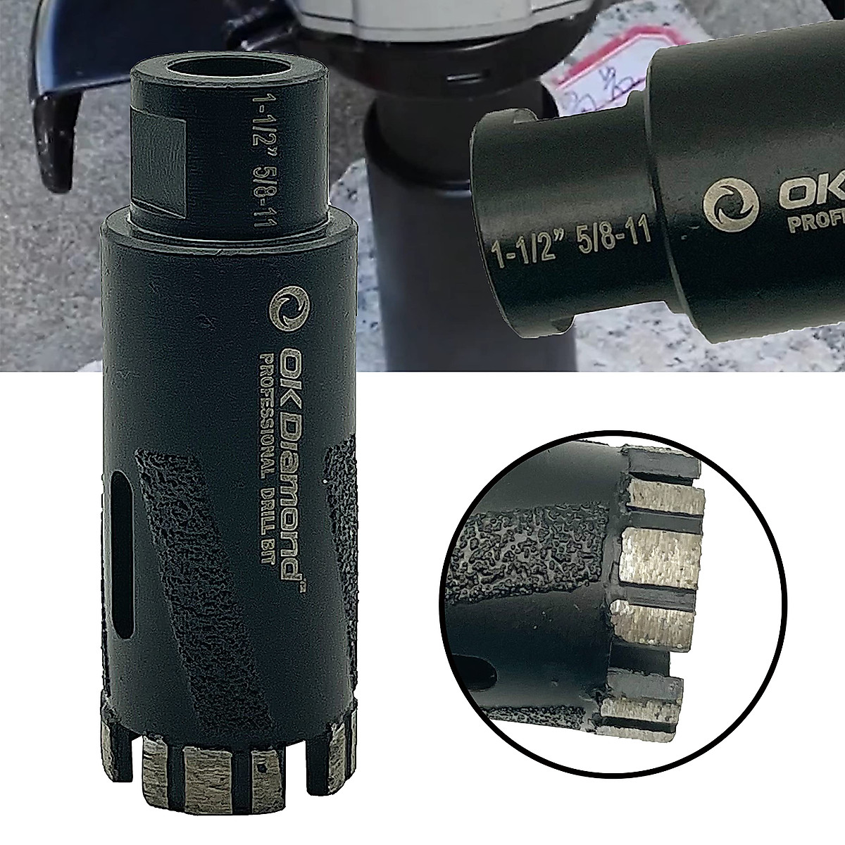 OKDIAMOND Diamond Core Drill Bits for Hard Stone Concrete Marble Granite Brick Laser Welded Masonry Coring Dry or Wet Hole Saws 1-1/2 in
