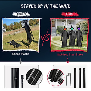 3 Witches Halloween Decorations Outdoor 5'5" Light Up Witches Holding Hands Outside Scary Decor Standing Witch with LED and Voice Control for Garden Yard Haunted House Porch