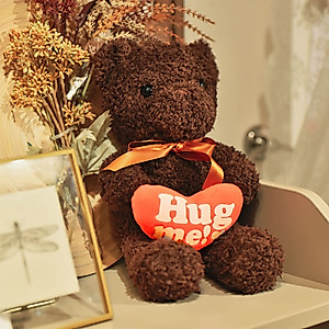FUN LITTLE TOYS 12'' Teddy Bear Stuffed Animal Plush Toy with Heart Hug Me, Small Stuffed Animals for Girls Boys Easter Teddy Bear Toy Easter Stuffed Animal for Kids Dark Brown Bear for Easter Gifts