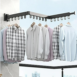 YWHWLX Wall Mounted Clothes Hanger Rack, Retractable Clothes Drying Rack,Space-Saver, Aluminum Laundry Drying Rack,Collapsible, for Laundry,Balcony, Mudroom, Bedroom (Black)