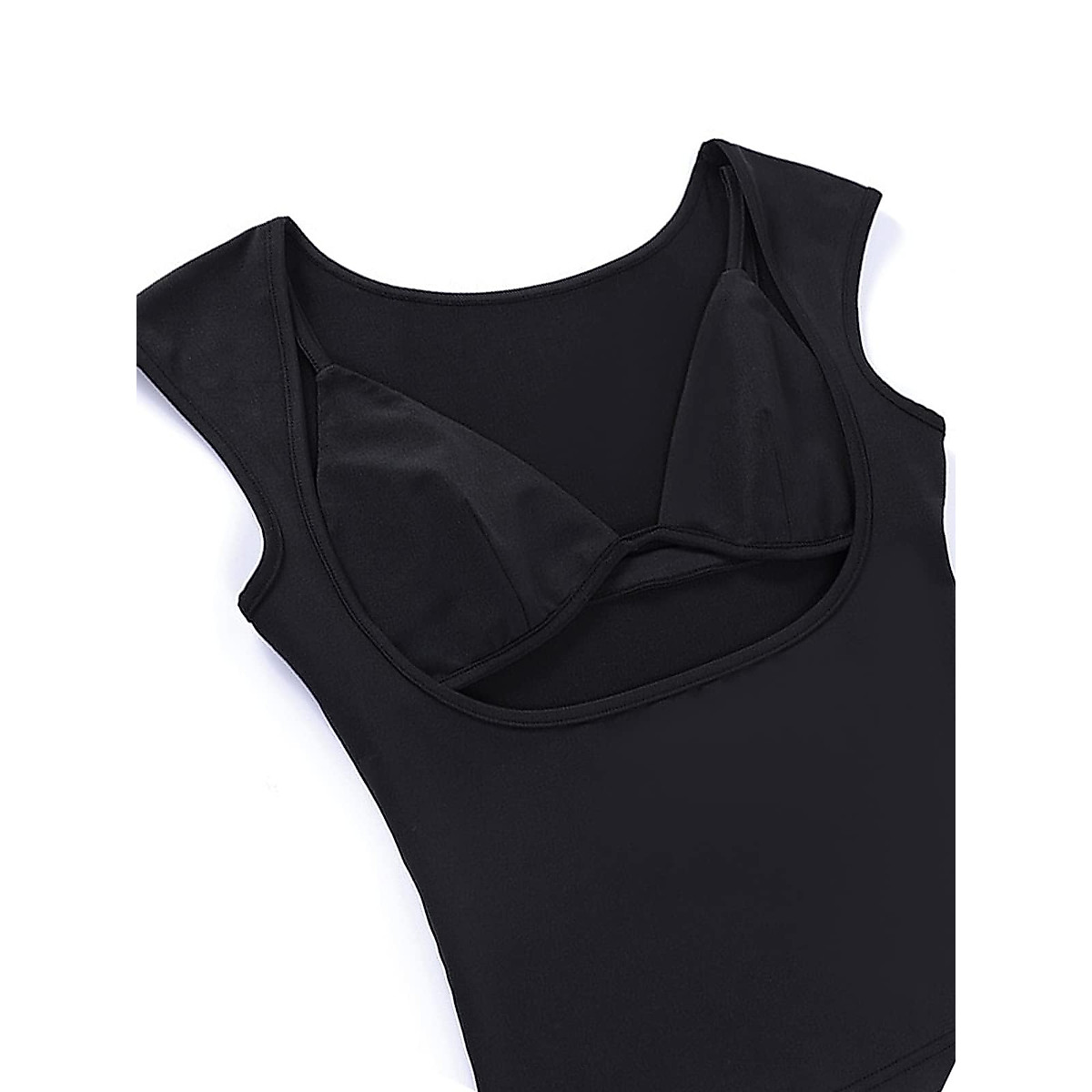 LovelyWholesale Women's Sexy 2 in1 Cut Out Crop Top Cap Sleeve Slim Fit T Shirts Black Medium