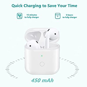 Airpods Charging Case Compatible for Airpods 1&2, Qi Wireless Charging Replacement Case, with Bluetooth Pairing Sync Button, NO AIRPODS, White