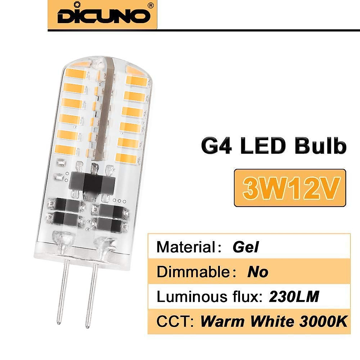 DiCUNO G4 3W LED Warm White Light Lamps AC/DC 12V Non-dimmable Equivalent to 20W~25W T3 Halogen Track Bulb Replacement LED Bulbs 10 Pack