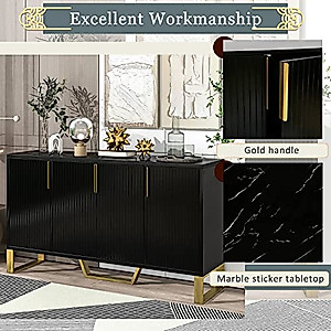 ATGHYURT Console Table, Sideboard Buffet Cabinet with 4 Doors, Metal Handles & Legs and Adjustable Shelves, Narrow Long Sofa Table for Living Room/Hallway/Couch