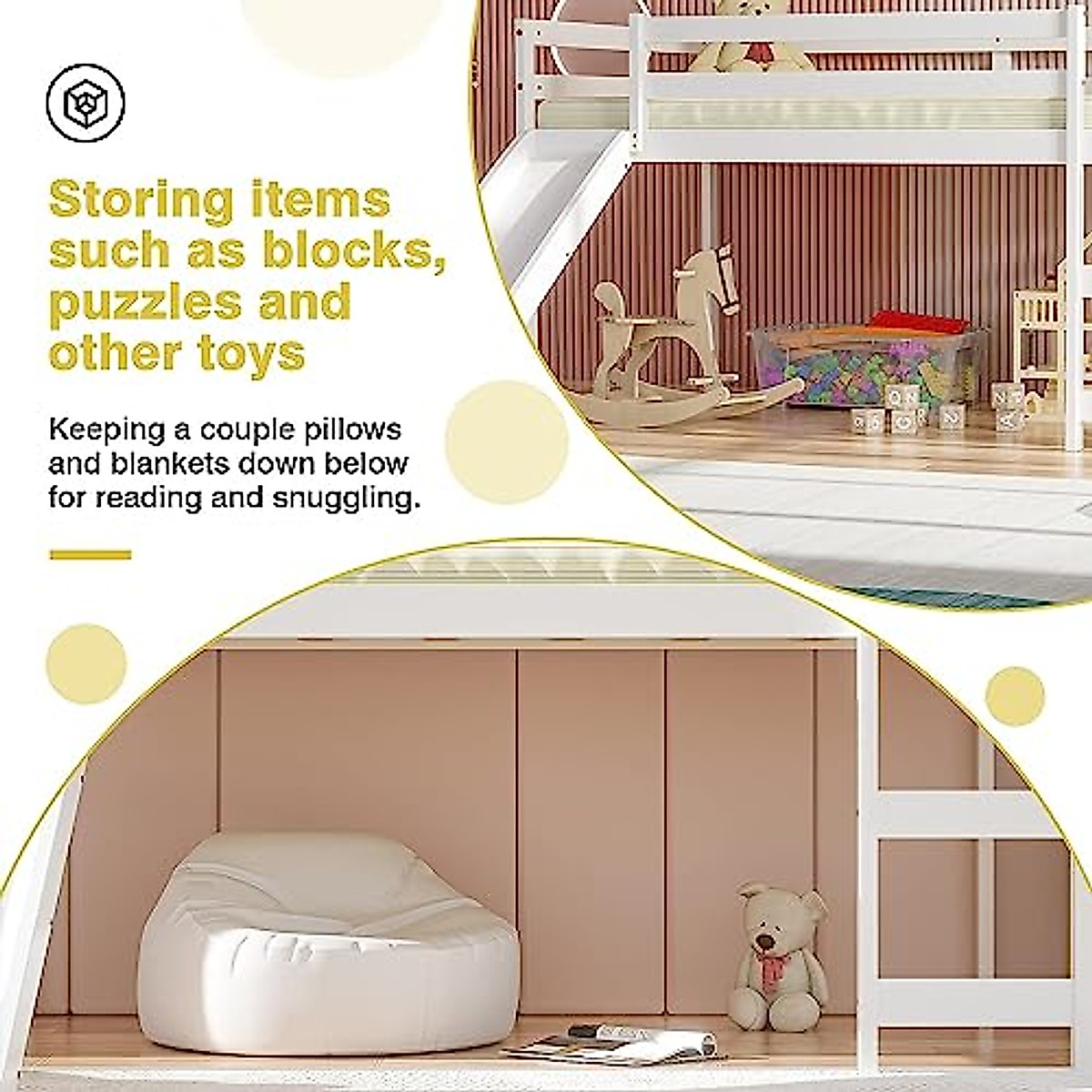 NAFORT Twin Loft Bed with Slide, Low Loft Bed with Stairs, Solid Wood Twin Loft Bed Frame for Girls Boys with Climbing Ladders Guard Rails and Slat Support - White