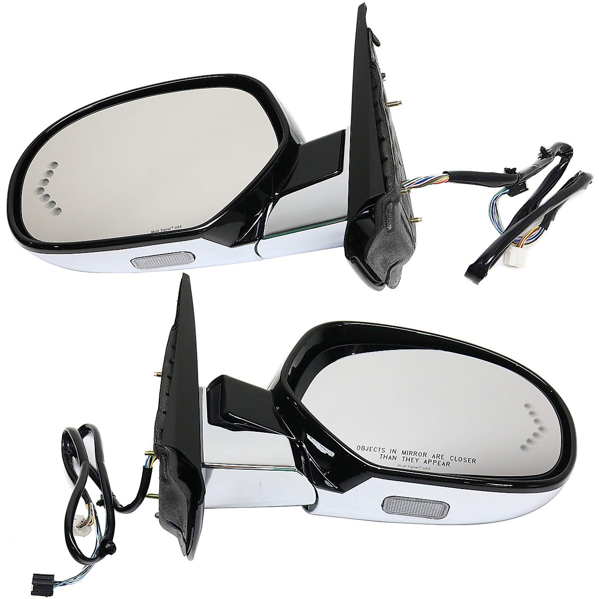 Kool Vue Driver & Passenger Side Power Heated Mirrors for Cadillac Escalade Escalade ESV 2007-2014 Power Fold With Signal Light, Memory & Puddle Lamp; Without Blind Spot Monitor Chrome