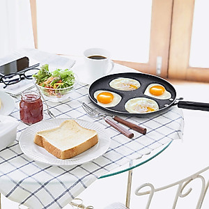 Supkiir Egg Frying Pan, Aluminum Circle Heart 4-Cup Egg Procher, Non Stick Egg Cooker for frying eggs burgers bacon, with Pastry Brush and Spatula