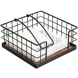 Honiter Napkin Holder, Farmhouse Flat Napkin Holder with Weighted Arm, Wooden Napkin Holders for Paper Napkins, Square Napkin Dispenser for Countertop, Cocktail Napkin Holder for Kitchen, Dining Room