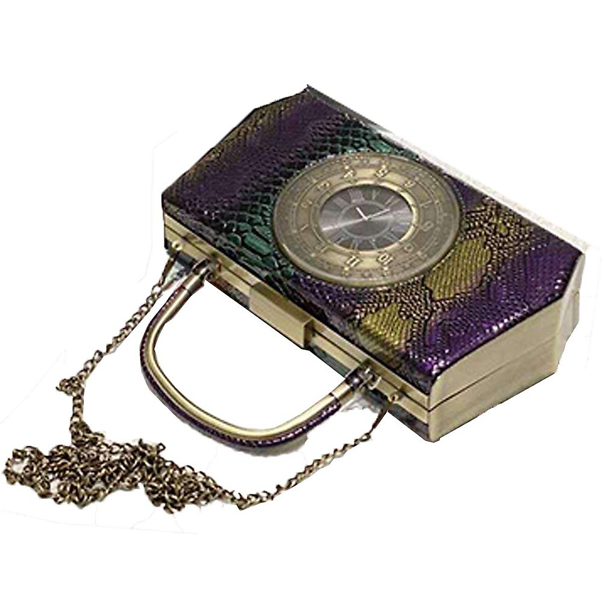 Creative Alarm Clock Package Handbag Women Real Clock Purse Crocodile Pattern Retro Watch Fashion Women's Shoulder Bag Handbags Dropship Steampunk Bags (Color)