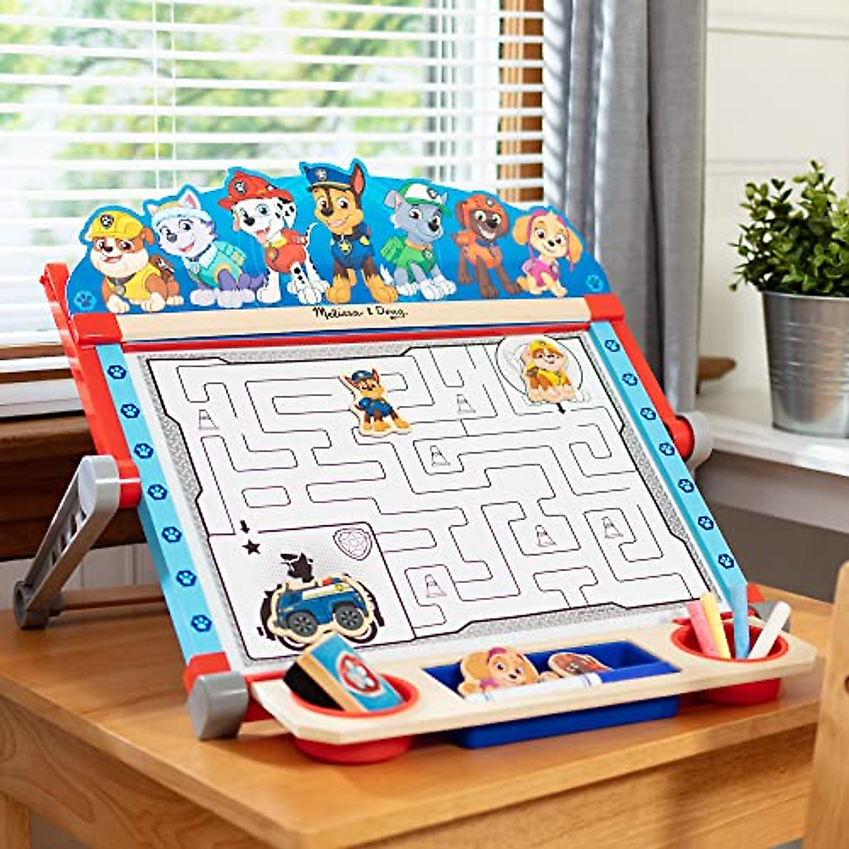 Melissa & Doug PAW Patrol Wooden Double-Sided Tabletop Art Center Easel (33 Pieces) - PAW Patrol Toys, Double-Sided Children's Easel, Easel For Toddlers And Kids Ages 3+
