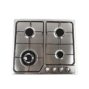 4 Burner Natural Gas Cooktop, Portable Gas Stove, Built-In Natural Gas Stove Cooker Stainless Steel Cooktop Cast Iron Grates Gas Stovetop, for Apartment, Indoor (Not Included Gas Pipe)