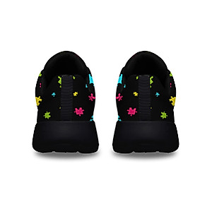 Autism Shoes Women Men Lightweight Breathable Running Sneaker Autism Awareness Heart Pattern Tennis Walking Gym Shoes Black Size 6