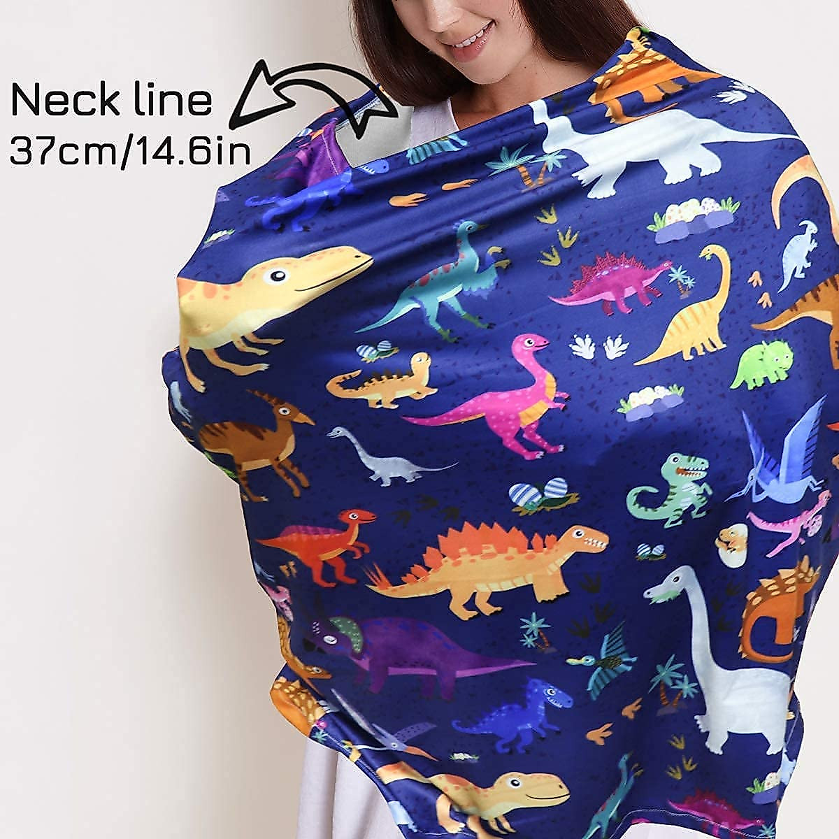 Dinosaur Baby Car Seat Canopy, Soft Plush Dotted Backing Baby Car Seat Cover, Nursing Cover Breastfeeding Scarf, Infant Carrier Cover for Boys and Girls