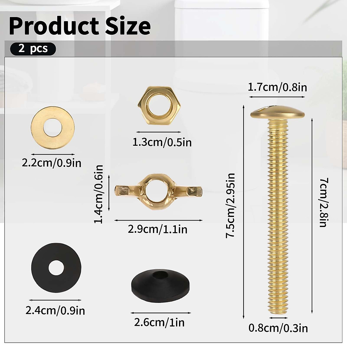 2Pcs Toliet Bolts Universal Toilet Tank to Bowl Bolts Kit Toilet Tank Bolts Heavy Duty Bolts with Rubber,Stainless Steal Washers and Wing Nuts,Toilet Tank Bolts and Rubber Gaskets