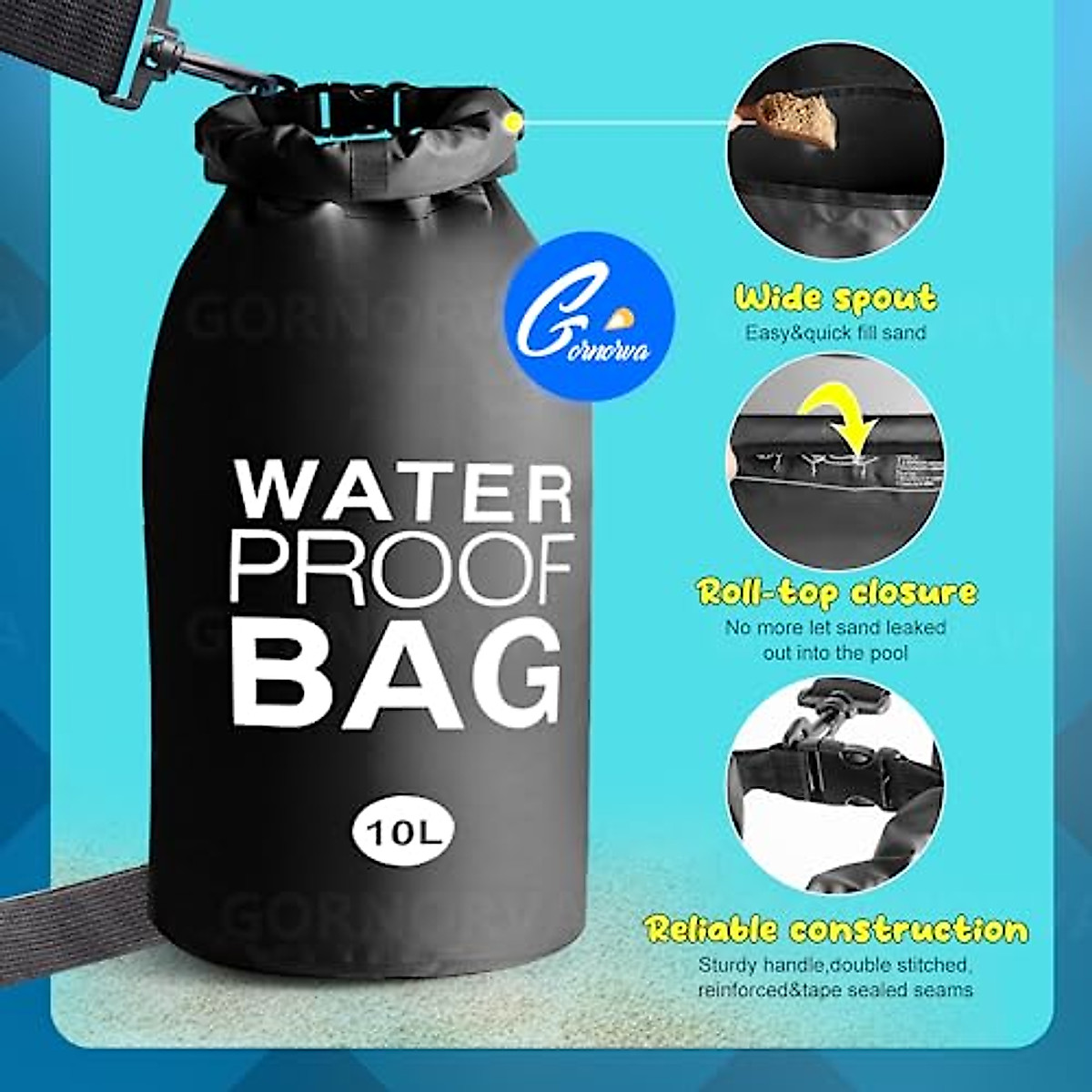 GORNORVA Universal Pool Step Weights No More Breaken Above Ground Pool Ladder Weights Foldable Pool Step Sandbag（10L）250D PVC Waterproof Sand Bags,EASY&QUICK FILL for Ground Pool Entry System (BLACK)