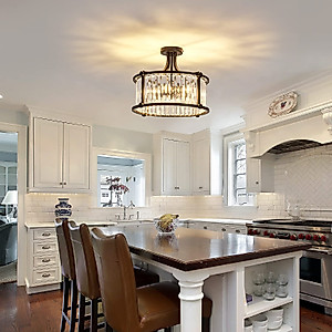 YYJLX 6-Light Black Semi Flush Mount Crystal Chandelier Metal Modern Ceiling Light Fixture Lighting for Living Room Dining Room Kitchen Bedroom Foyer Hallway