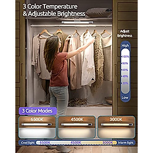 Motion Sensor Light Indoor, 64 LED Closet Lights with Digital Display, 14in Battery Operated Under Cabinet Lights for Closet/Wardrobe/Kitchen, Rechargeable Stick-on Night Light with 3 Color Temps