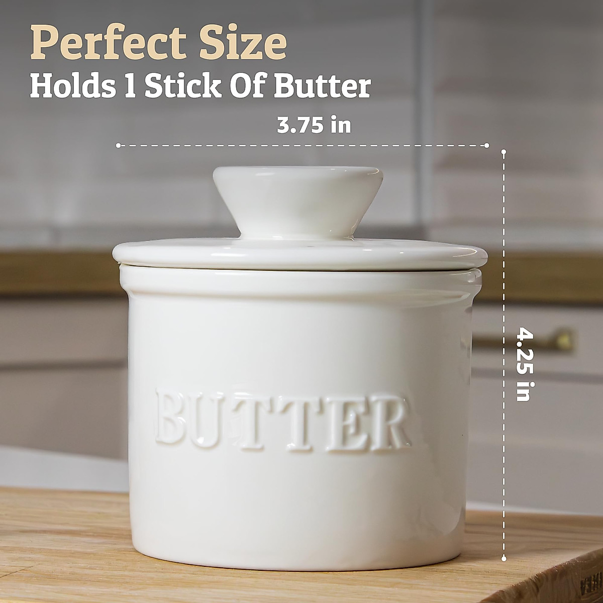 PriorityChef French Butter Crock with Lid, Keep Butter Spreadable & Fresh, Butter Keeper to Leave On Counter, French Butter Dish Perfect for Bread and Toast, Ideal Kitchen Gift, White