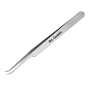 Ms.Queen Eyelash Extension Tweezers,Professional Curved Pointed Isolation Tweezers for Classic Individual Volume Mink Lash Extensions
