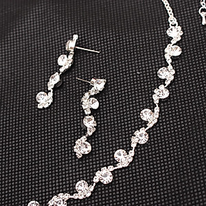 Silver Plated Elegant Necklace Earrings Bracelet Bride Bridesmaid Jewelry Sets for Wedding Prom Crystal Jewelry Set for Women Costume Accessories (06-Silver Plated)