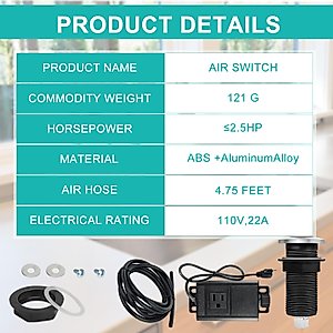 Garbage Disposal Button Air Switch: Sink Top One-Push Button for Disposer with Aluminum Alloy Power Module Brushed Nickel Stainless Steel Switch Kit Long 2.5" Fit with Food Waste Disposals up to 2.5HP