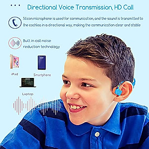 Kids Bone Conduction Headphones Bluetooth 5.0 with Mic, Cartoon Headset Lightweight, Open-Ear Wireless Sweatproof, Music Answer Phone Call for Running Hiking Driving Bicycling (Pink)