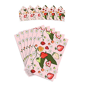 Pink Wrapping Paper - Strawberries Flowers Daisy - 6 Sheets Of Thick Gift Wrap - For Birthday Baby Shower Anniversary - Comes With Fun Stickers - By Central 23