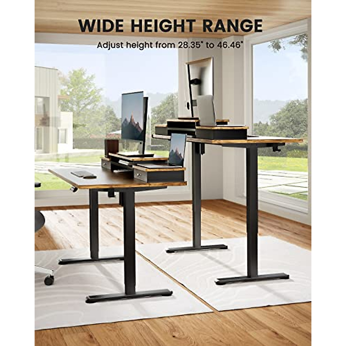 ErGear Electric Standing Desk with Double Drawers, 48x24 Inches Adjustable Height Sit Stand Up Desk, Home Office Desk Computer Workstation with Storage Shelf, Vintage Brown