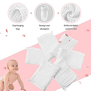 Irenare 6 Pieces Large 20 x 10 Inch Muslin Burp Cloths Multi-Colors Muslin Washcloths Baby Burping Cloth Diapers 6 Absorbent Layers Muslin Face Towels for Baby (White)