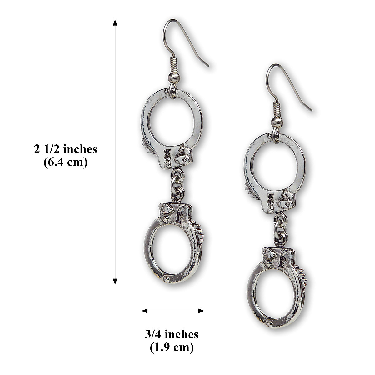 Handcuff Dangle Earrings Silver Finish Pewter On Fish Hook Earring Wires