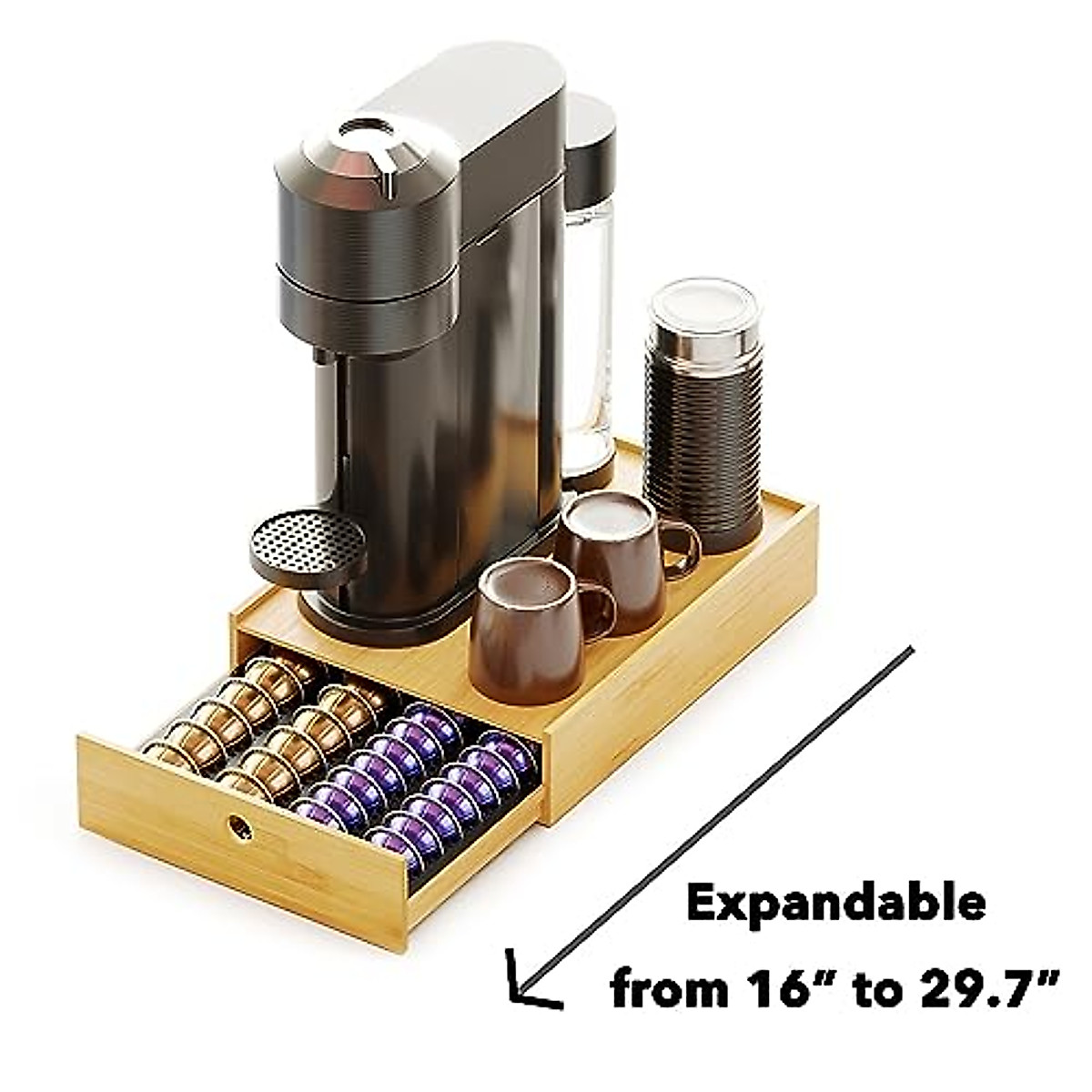 SpaceAid Bamboo Coffee Pod Holder Drawer Storage for Nespresso Vertuo Capsule, Pods Holder Organizer Tray for Nespresso Vertuo Holders, Compatible with 40 Big or 56 Small Vertuoline Pods (Natural)