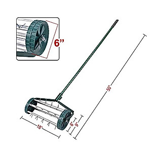 Goplus Rolling Lawn Aerator, 18-Inch Garden Yard Rotary Push Tine Heavy Duty Spike Soil Aeration, Manual Lawn Aeration Tool w/ 40.5-Inch Handle (Silver)