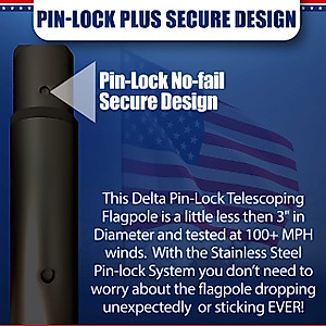 Service First Black Heavy Duty 25FT Telescoping Freedom Edition Residential Flagpole Kit - Anti Tangle Swivel Ring Design - Stainless Steel Clips - 100MPH Wind Tested