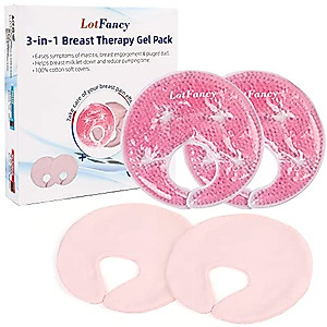 LotFancy Breast Ice Packs, 2 Hot Cold Breast Therapy Packs and 2 Covers, Breastfeeding Essentials, Gel Nursing Pad for Engorgement, Plugged Ducts, Mastitis, Warm Compress for Pumping