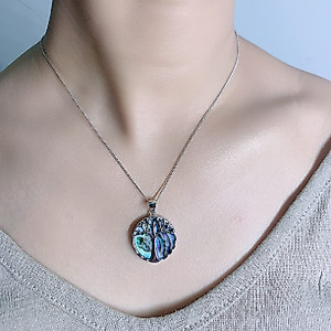 Sterling Silver Tree Of Life Natural Abalone Shell Heart Pendant Necklace For Women (Nautral Abalone Shell Life Tree)