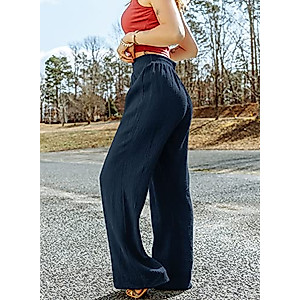 Acelitt Women's Casual Wide Leg Linen Pants Long Lounge Pant Lightweight High Waisted Trendyed Loose Fall Fashion 2023 Pants Long Lounge Pant Trousers Blue XL