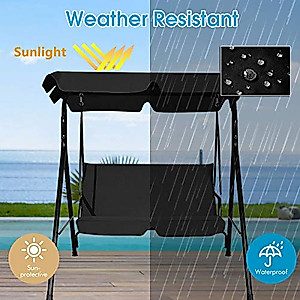Tangkula 2 Person Porch Swing, Outdoor Swing with Removable Cushions, Solid Steel Structure, Patio Swing with Adjustable Canopy for Porch, Backyard, Garden, Balcony