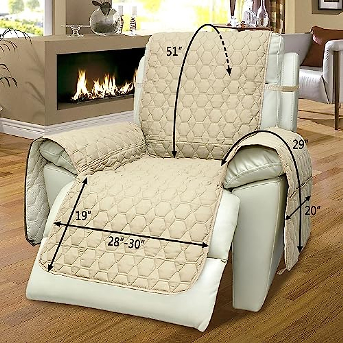 RBSC Home Recliner Chair Cover 30 Inch Beige Recliner Covers 100% Waterproof Anti-Slip Large Recliner Slipcovers for Pets Dogs Cats Washable Protector(30" Sand)