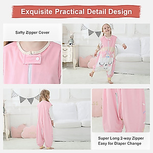 MICHLEY Baby Sleeping Bag Sack with Feet Spring Autumn 2-Way Zipper Swaddle Wearable Blanket Sleeveless Breathable Sleepsuit for Boys and Girls, 5-6T, Pink Unicorn