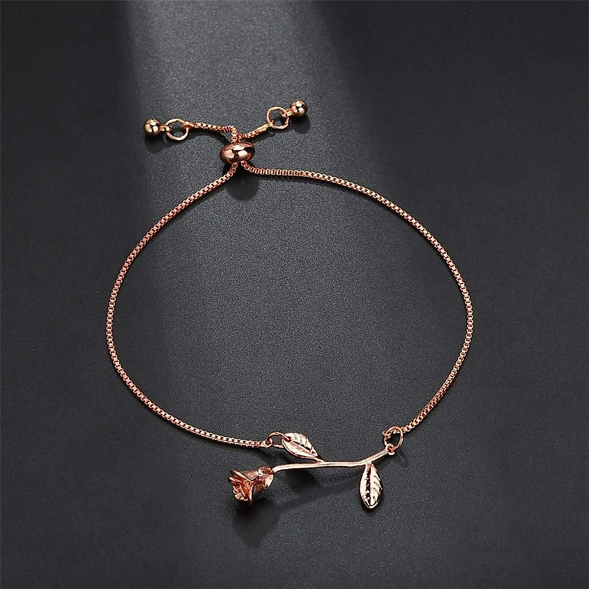 JczR.Y Fashion Red Rose Chain Bracelet Charm for Women Simple Temperament Flower Bracelet Link Ornaments Jewelry(rose gold)