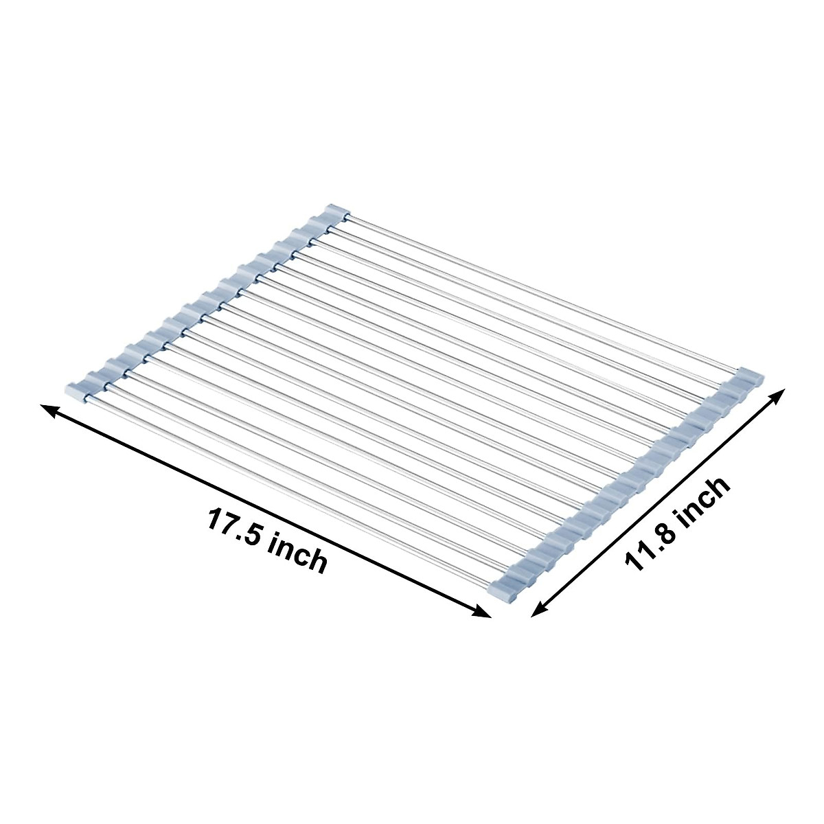 MECHEER Over The Sink Dish Drying Rack, Roll Up Dish Drying Rack Kitchen Dish Rack Stainless Steel Sink Drying Rack, Foldable Dish Drainer, Gray (17.5''x11.8'')