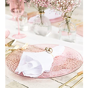 PLASTICPRO [Pink Hammered 8 Pack] 13'' Charger Plates Pink Hammered Plastic Heavy Duty Disposable Dinner Chargers Serveware Dishes Platters Tableware for Parties, Weddings & More