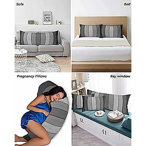 Edwiinsa Black Grey Ombre Pillow Covers King Standard Set of 2 20x36 Bed Pillow, Farmhouse Rustic White Wooden Striped Plush Soft Comfort for Hair/Skin Cooling Pillowcases with Envelop Closure