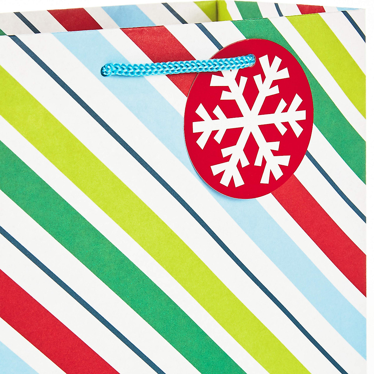 Hallmark Gift Bags Assorted Sizes (8 Bags: 3 Small 6", 3 Medium 9", 2 Large 13") Red, Green, Blue Stripes, Lights, "Merry Merry Christmas!"