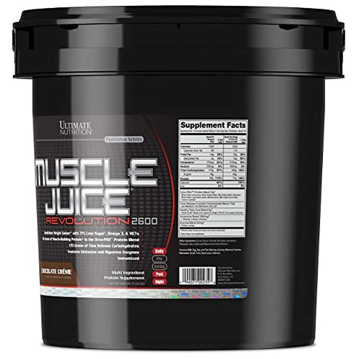 Ultimate Nutrition Muscle Juice Revolution 2600, Lean Muscle Mass Gainer Protein Powder with Glutamine, Whey Protein Isolate for Weight Gain, Time Release Carbohydrates, 11.1 Pounds, Chocolate