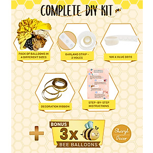 ALL-IN-1 Bee Balloons Garland Kit & Arch - Small and Large Black Yellow and White Bumble Bee Balloons for What Will It Bee Gender Reveal Party Supplies, Baby Shower Decorations, or Honey Bee Birthday